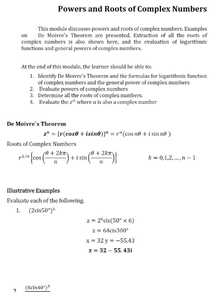 MATH 632 - Advanced Mathematics - Week 2 - Powers of Complex Numbers | PDF