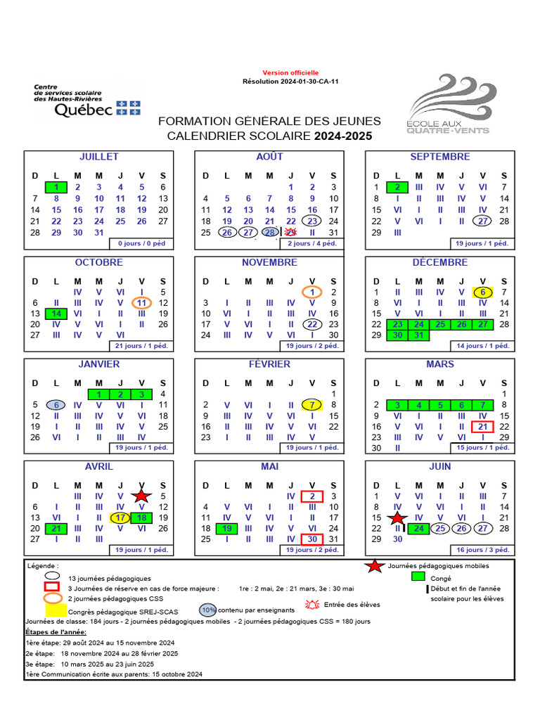 Calendrier 2024-2025 | PDF