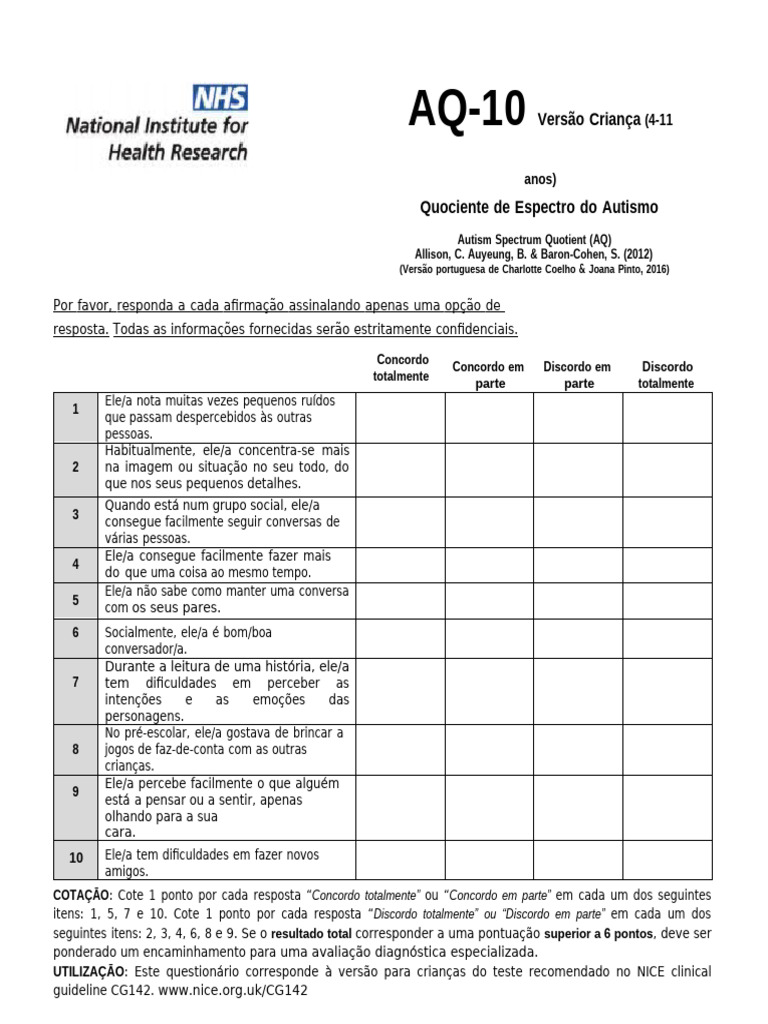 AQ10_criança_Portuguese com ponto de corte | PDF