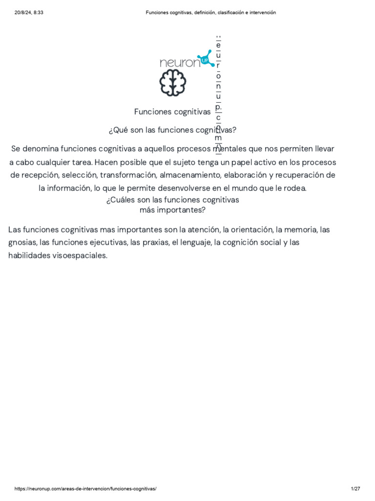 Definición y tipos de funciones cognitivas | PDF | Memoria ...