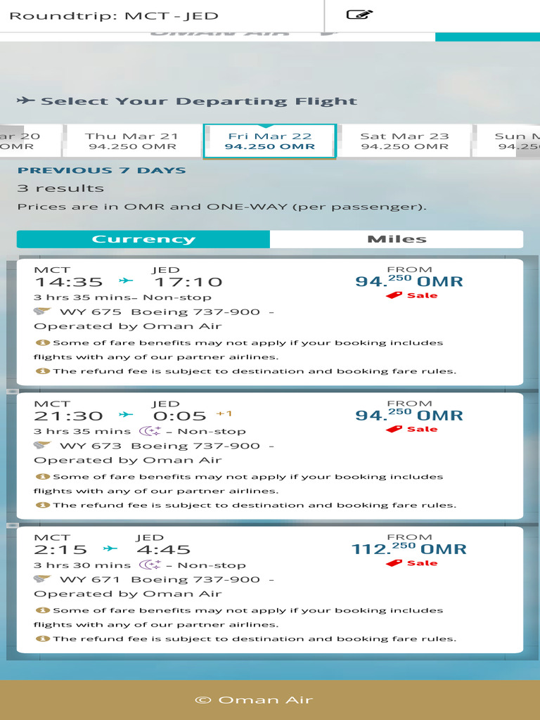 Oman Air - Flight Selection | PDF