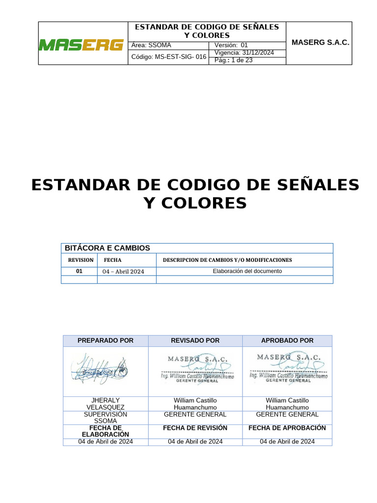 MS-EST-SIG-016-Codigo de Senales y Colores | PDF