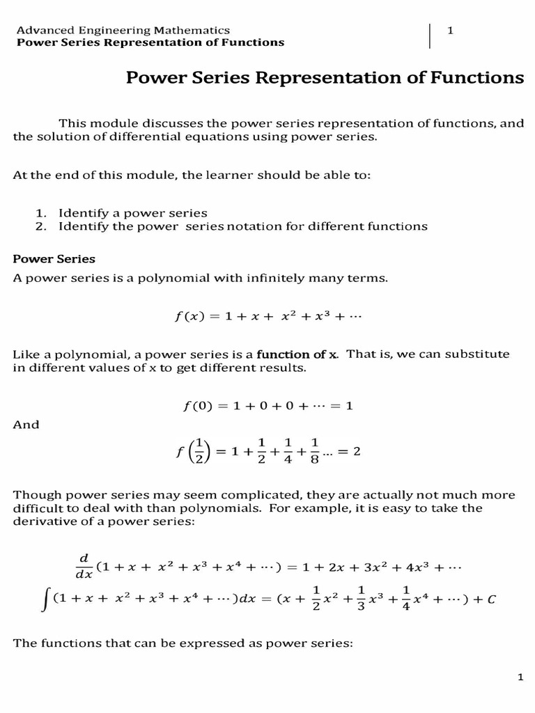 MATH 632 - Advanced Mathematics - Week 12 - Power Series | PDF