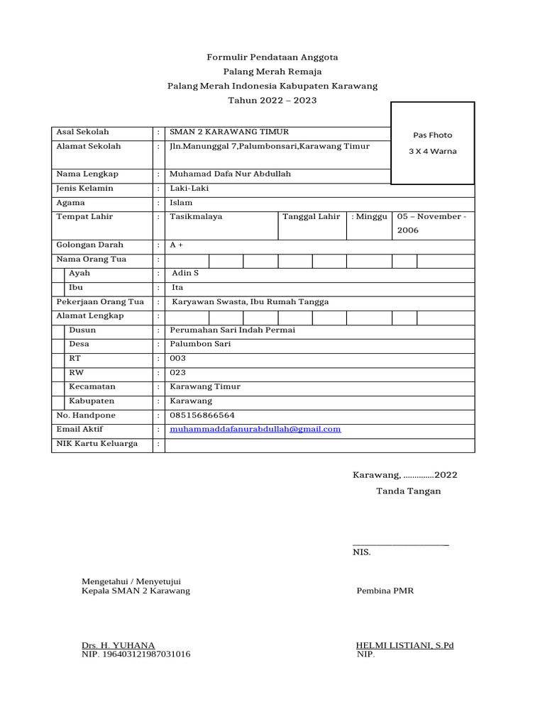 Formulir Pendataan Anggota 2022-2023 | PDF