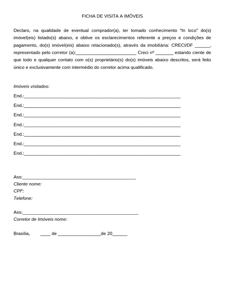 Modelo Ficha de Visita Ao Imóvel Modelo | PDF | Ciencias sociales | Derecho