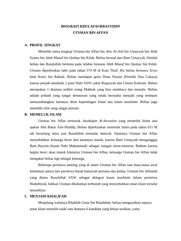 Biografi Singkat Utsman bin Affan | PDF | Abrahamic Religions | Muhammad
