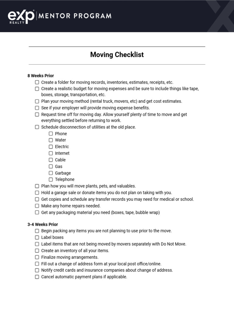 Moving Checklist | PDF