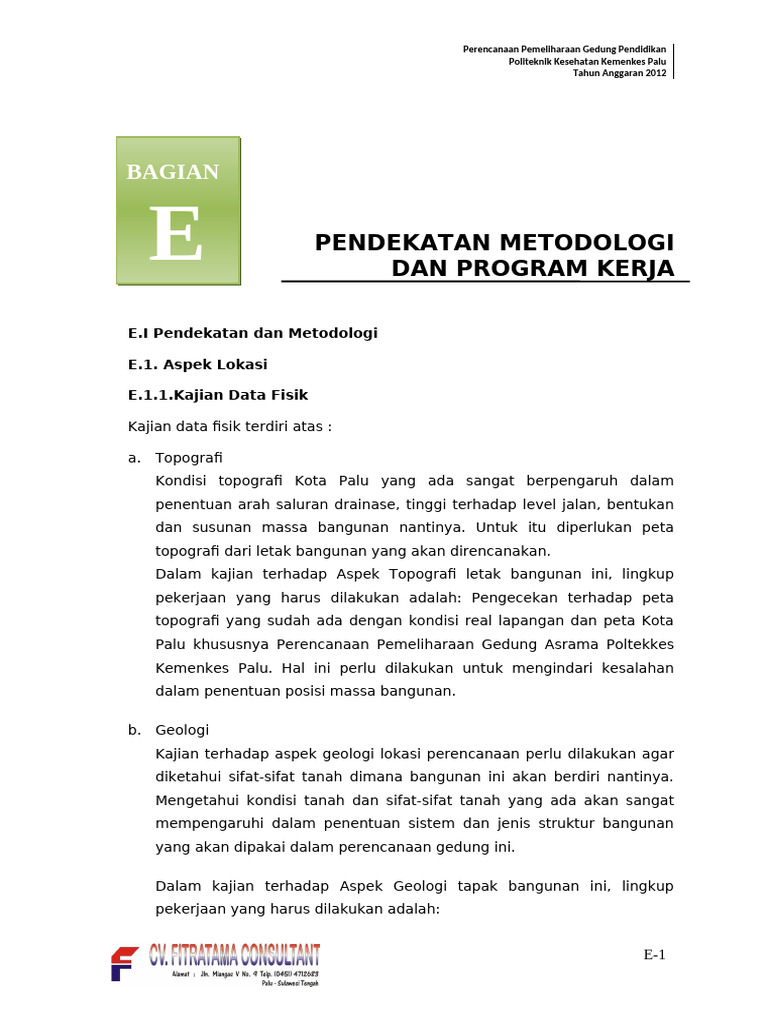 Bagian E Pendekatan Metodologi Dan Program Kerja | PDF