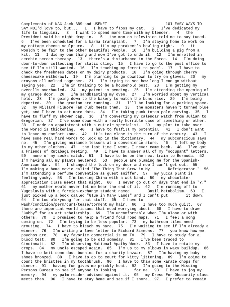 101 Easy Ways To Say No | PDF