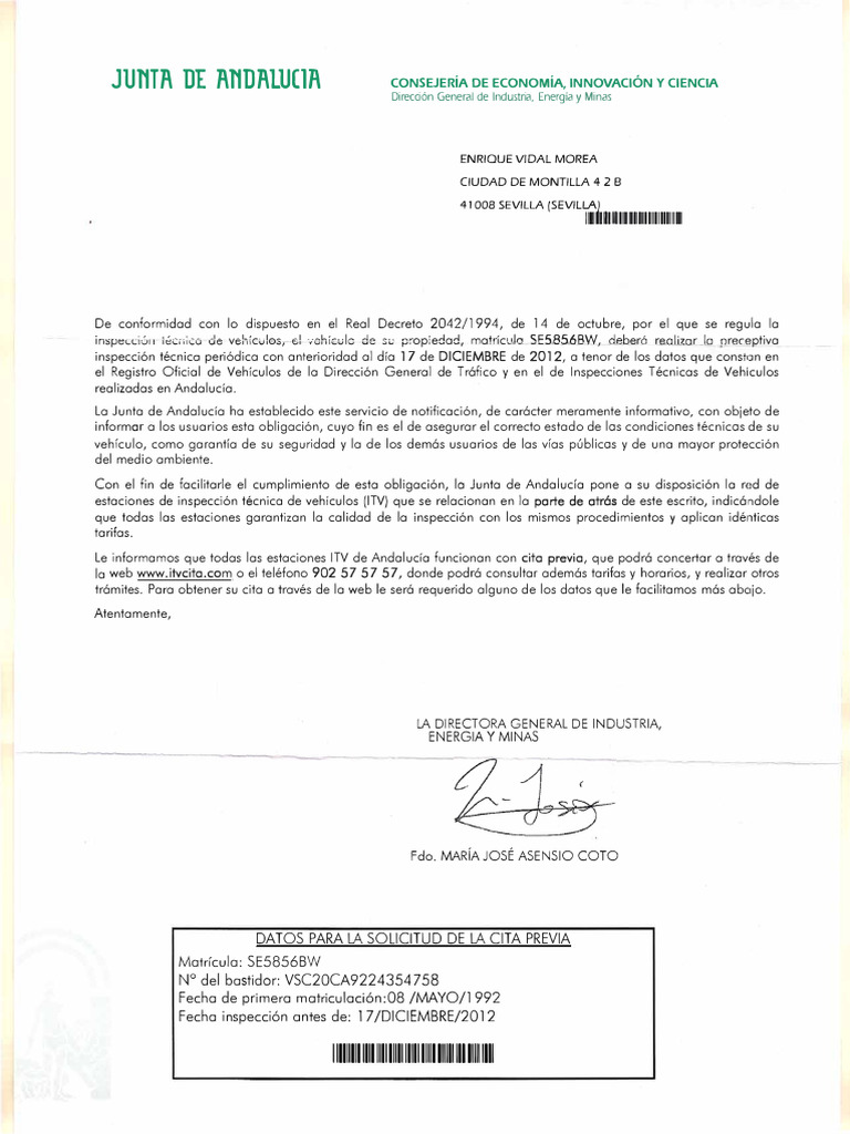 Información ITV (2012-12-17) | PDF