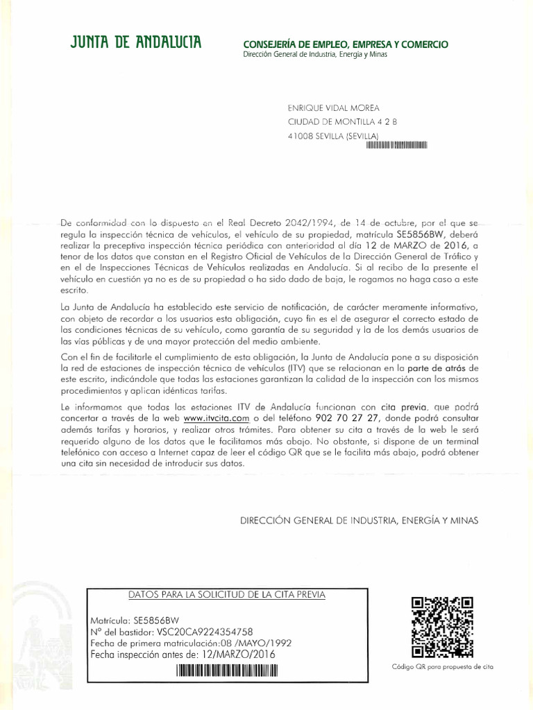 Información ITV (2016-01-10) | PDF