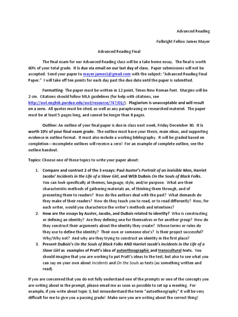 Advanced Reading Final Instructions | PDF | Essays | Science