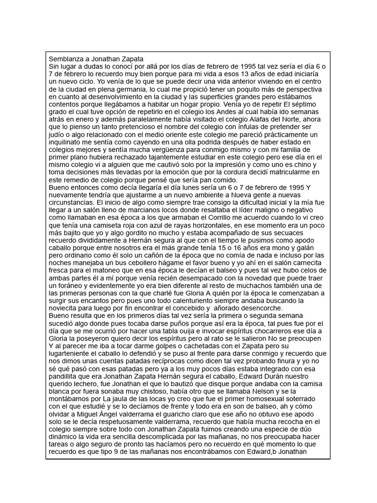 Semblanza A Jonathan Zapata | PDF