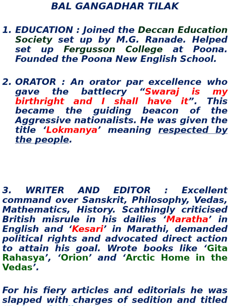 28 Sept Bal Gangadhar Tilak | PDF