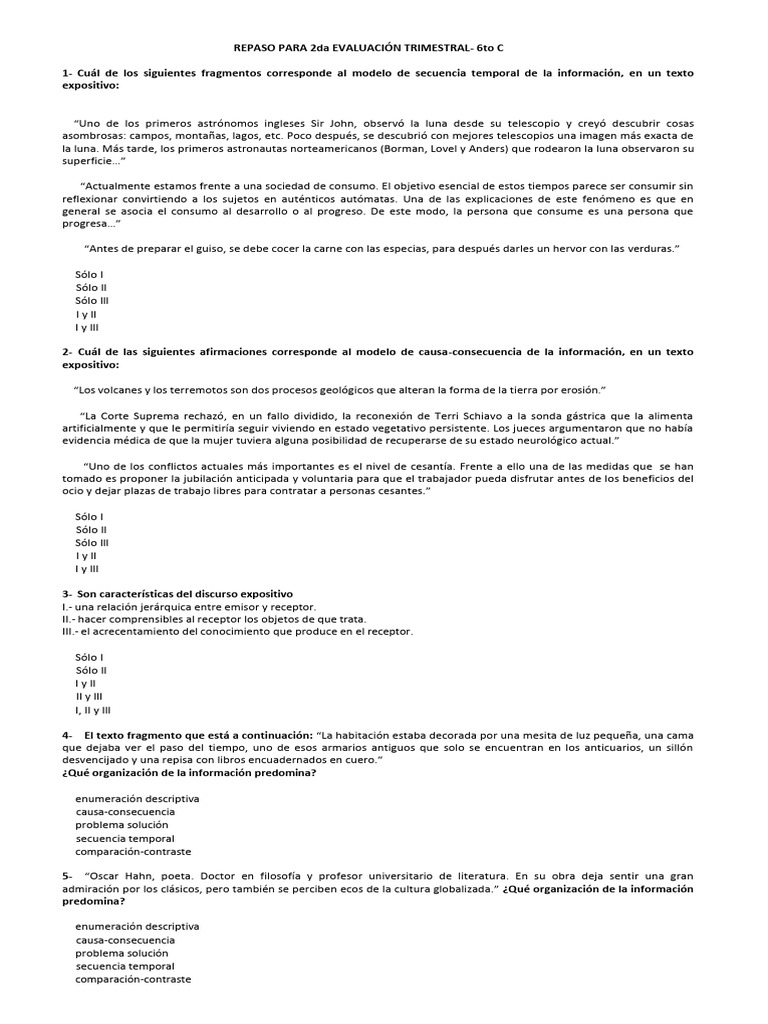 REPASO PARA 2da EVALUACIÓN TRIMESTRAL | PDF