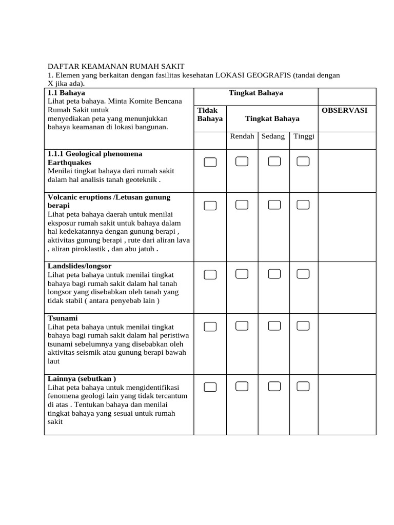 Hospital SAFETY Index Form | PDF