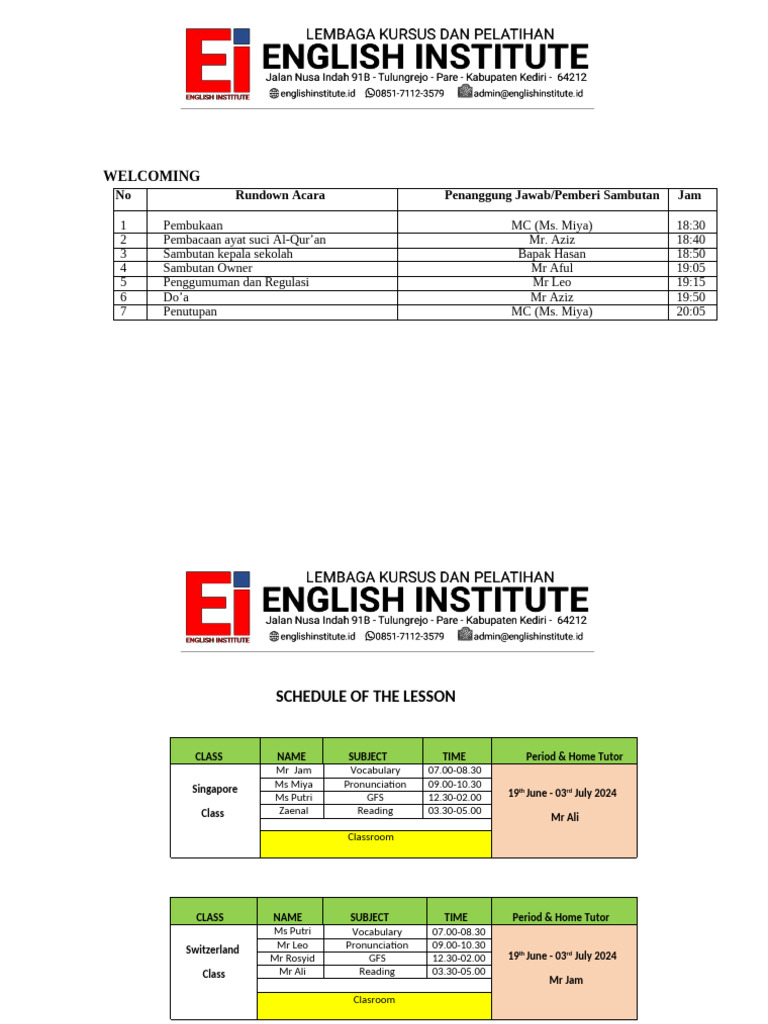 Rundown Program Holiday and Scedule of The Lesson (Smpn3) | PDF | Human ...