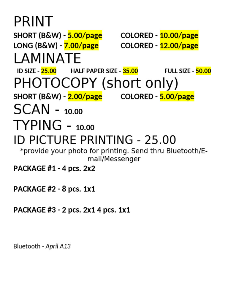 Printing Prices 2024 | PDF