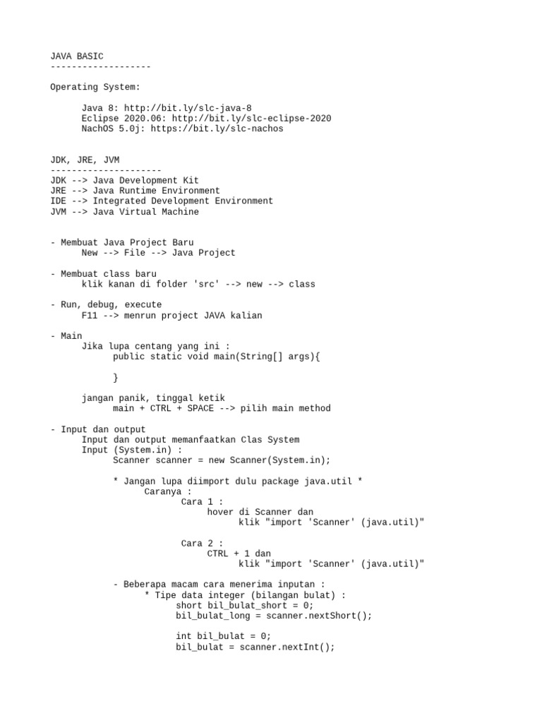 JavaBasic Sheet | PDF