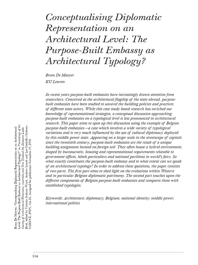 Conceptualising Diplomatic Representation On An Architectural Level The Purpose-Built Embassy As ...