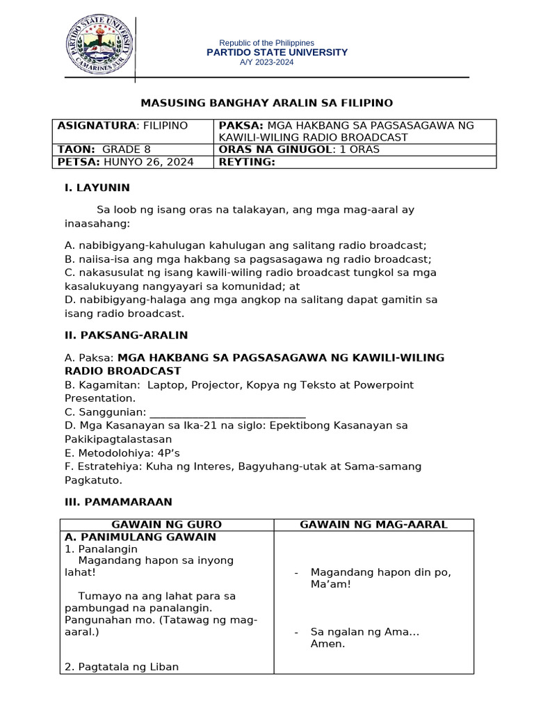 Banghay Aralin | PDF