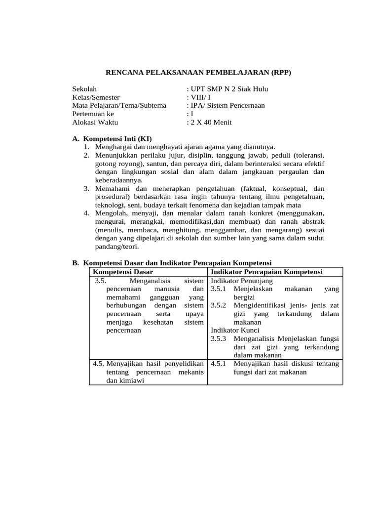 Rencana Pelaksanaan Pembelajaran (RPP) | PDF
