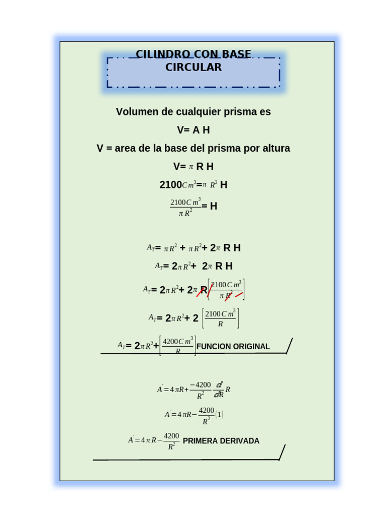 Cilindro Con Base Circular Calculos | PDF