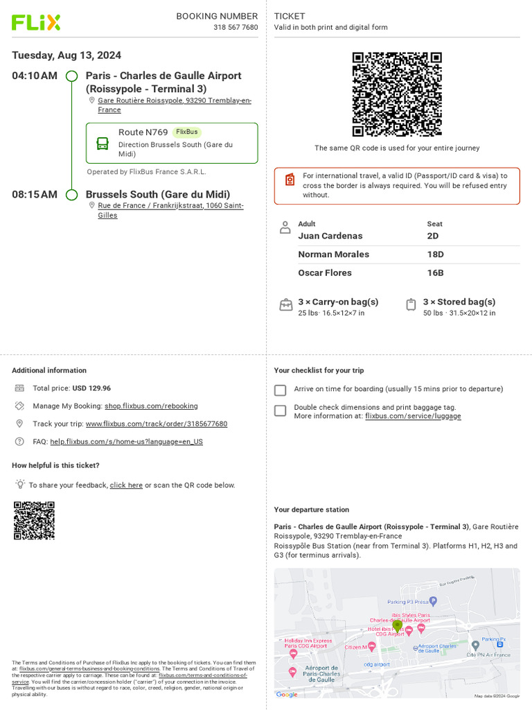 Ticket Paris CDG Airport Brussels 3185677680 | PDF