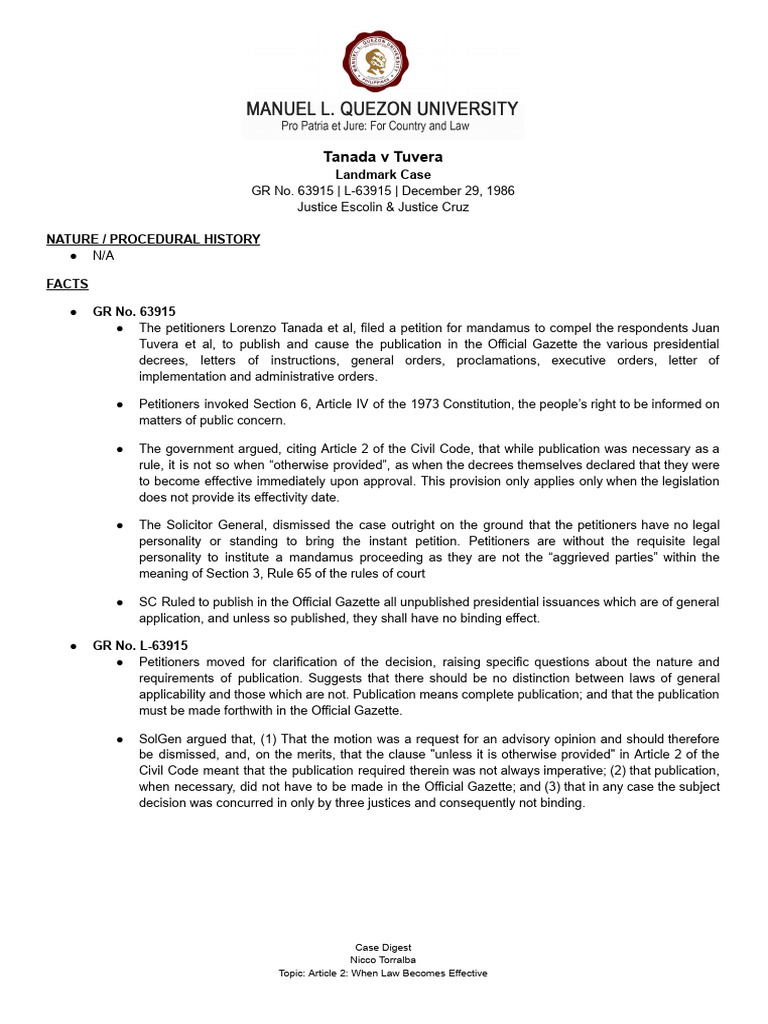 CD - Tanada V Tuvera | PDF