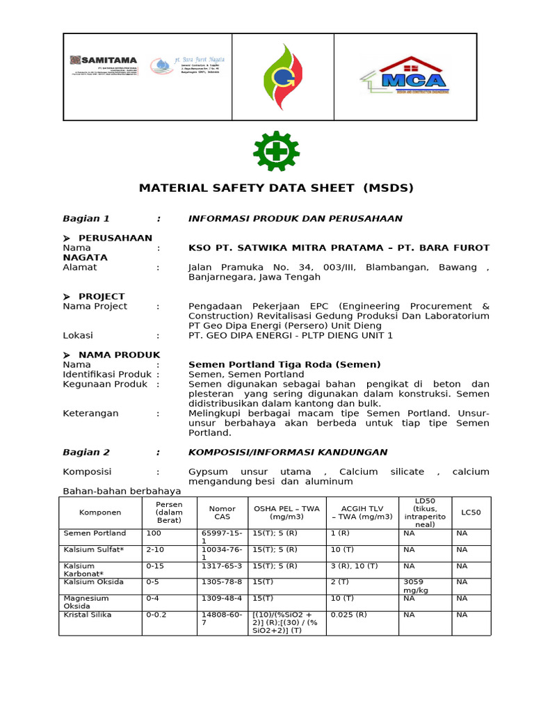 MSDS Semen Kso Pt. Samitama - PT BFN | PDF