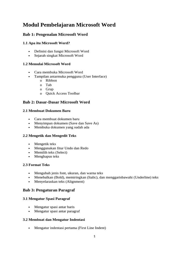 Modul Pembelajaran Microsoft Word | PDF