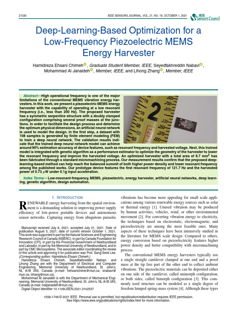 Deep-Learning-Based Optimization For A Low-Frequency Piezoelectric MEMS Energy Harvester | PDF