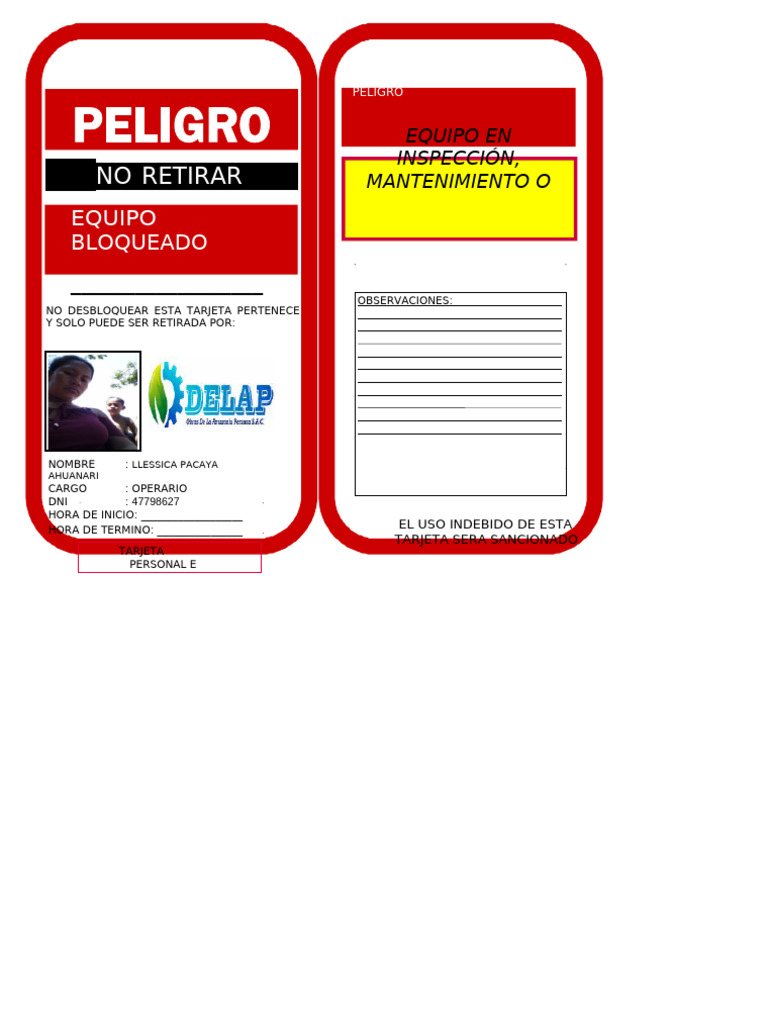 Formato Tarjeta de Bloqueo | PDF