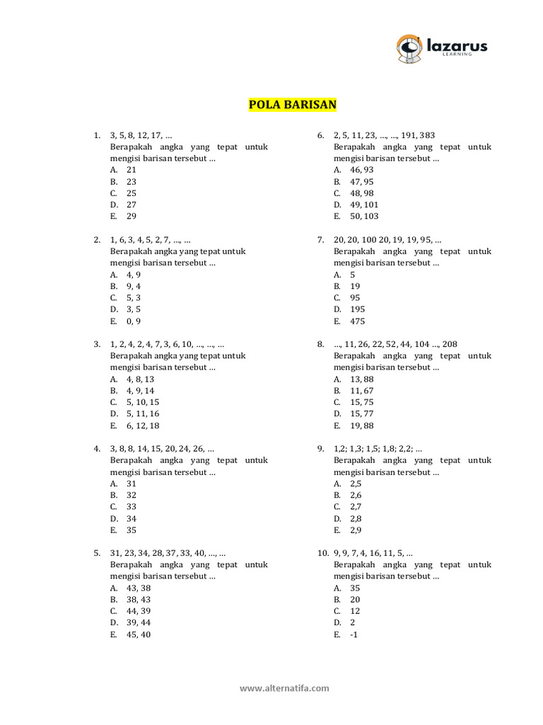 (Soal-PU) BAB 7. Pola Barisan 003 | PDF