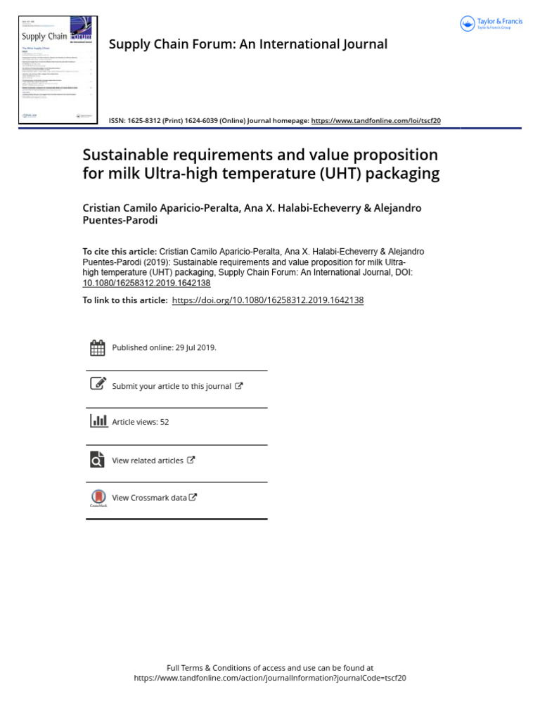 Sustainable Requirements and Value Proposition For Milk Ultra-High ...