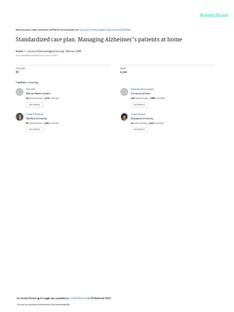 Standardized Care Plan Managing Alzheimers Patien | PDF