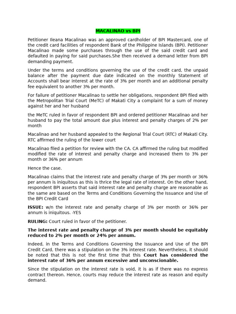 MACALINAO Vs BPI | PDF