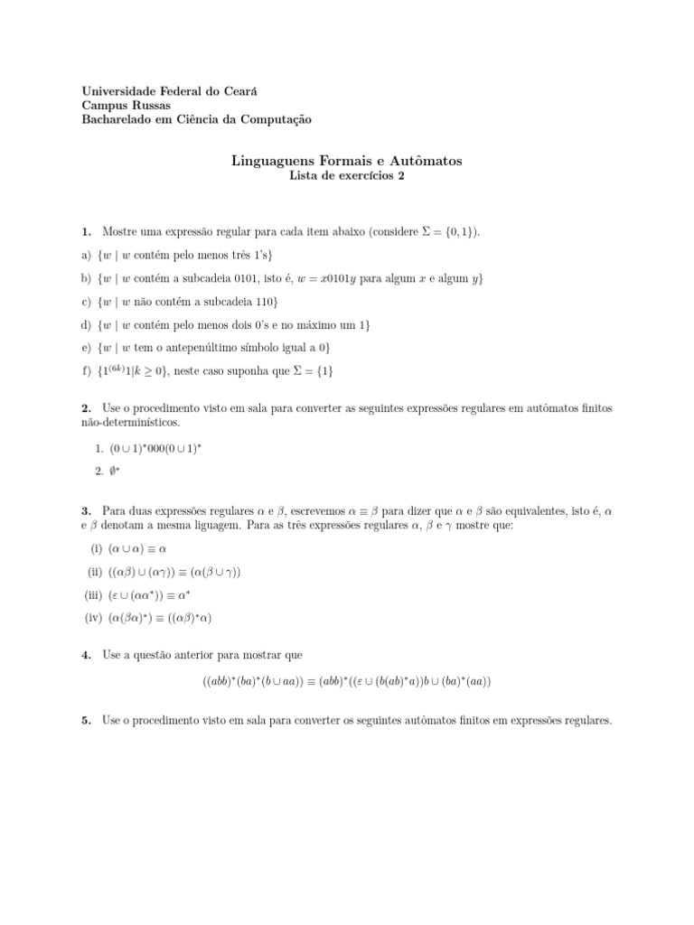 LFA - Lista 2 | PDF