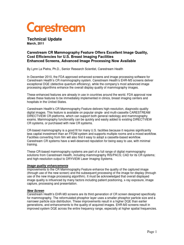 CR Mammo Image Quality and Processing - White Paper | PDF