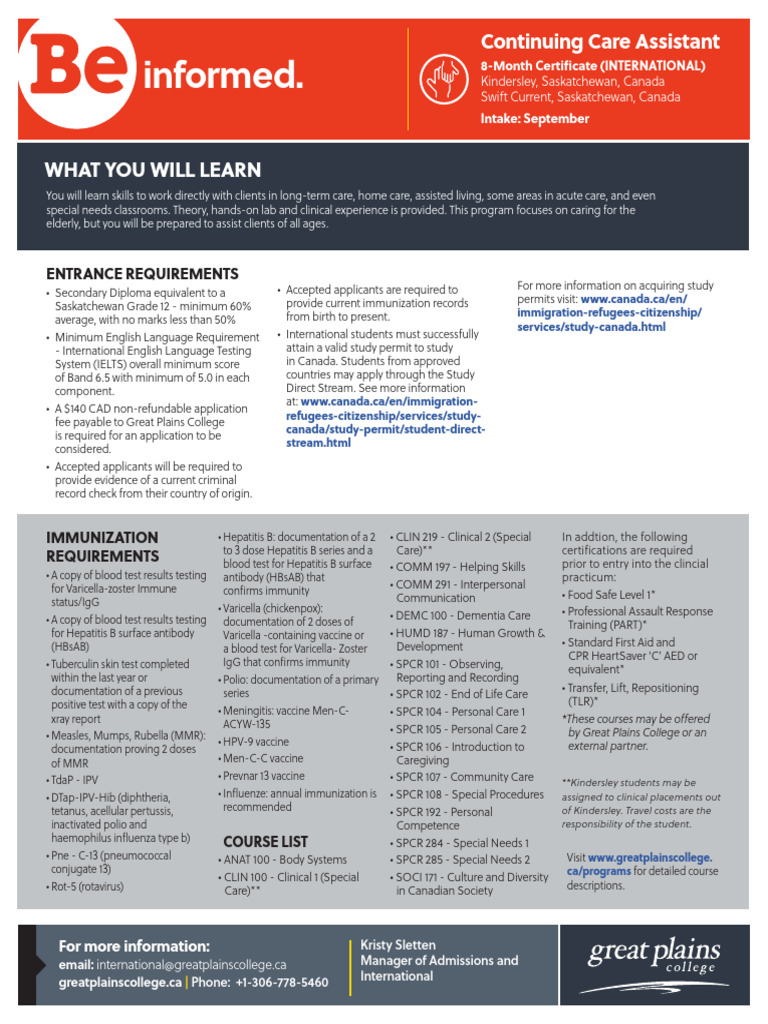 Information Sheet - Continuing Care Assistant International - October ...