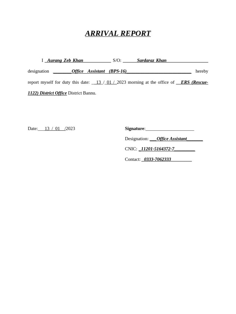 Arrival Report | PDF