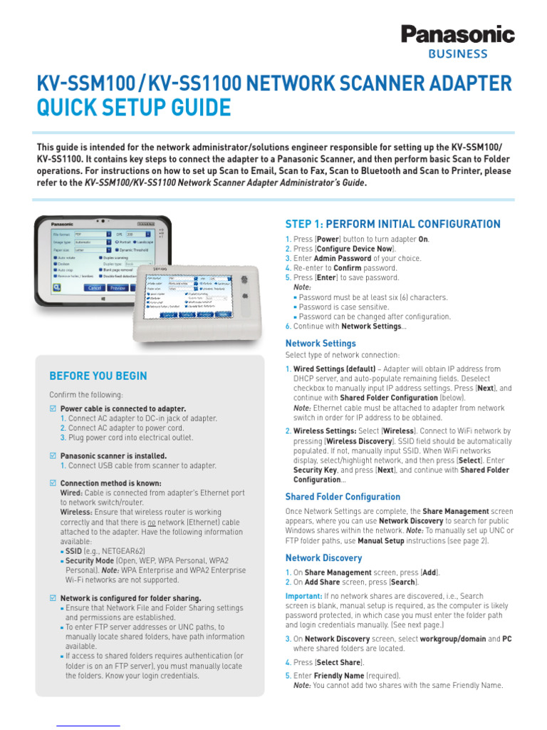 KV-SSM100 - KV-SS1100 - Quick Setup Guide | PDF | File Transfer Protocol | Computer Network