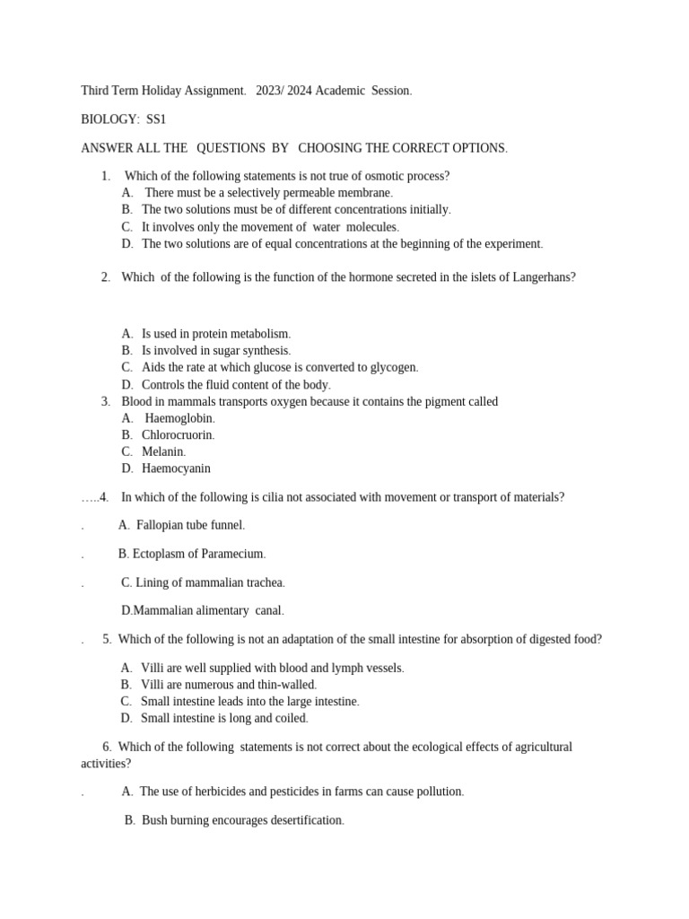 Third Term Holiday Assignment | PDF