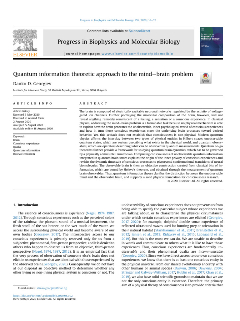 Quantum Information Theoretic Approach To The Mindebrain Problem | PDF