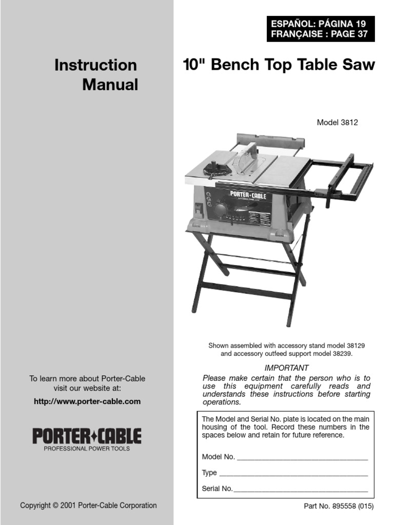 10" Bench Top Table Saw Instruction Manual: Model 3812 | PDF