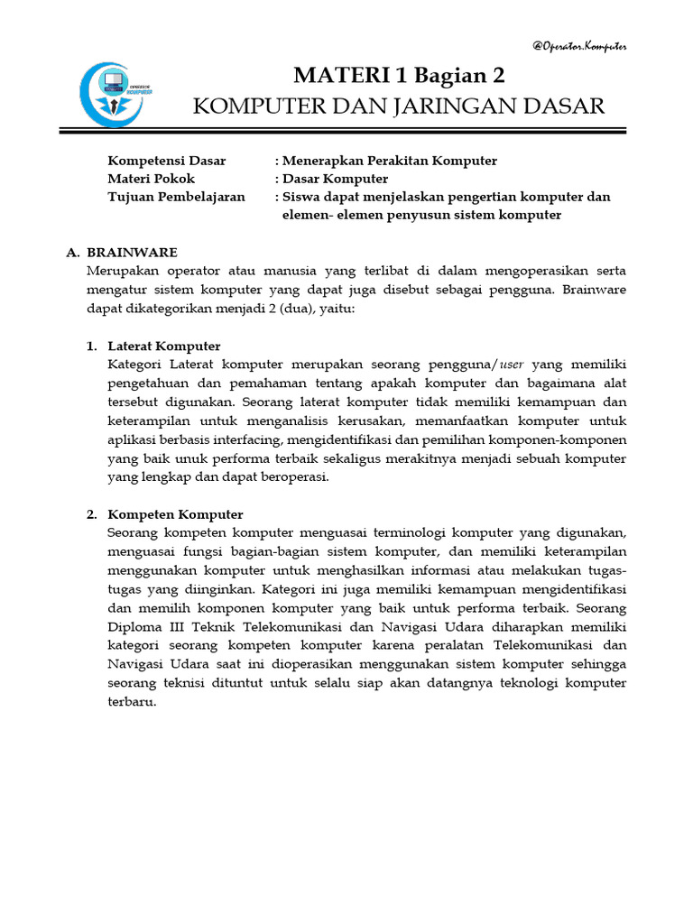 Materi 1 Bagian 2 BRAINWARE Dan SOFTWARE | PDF