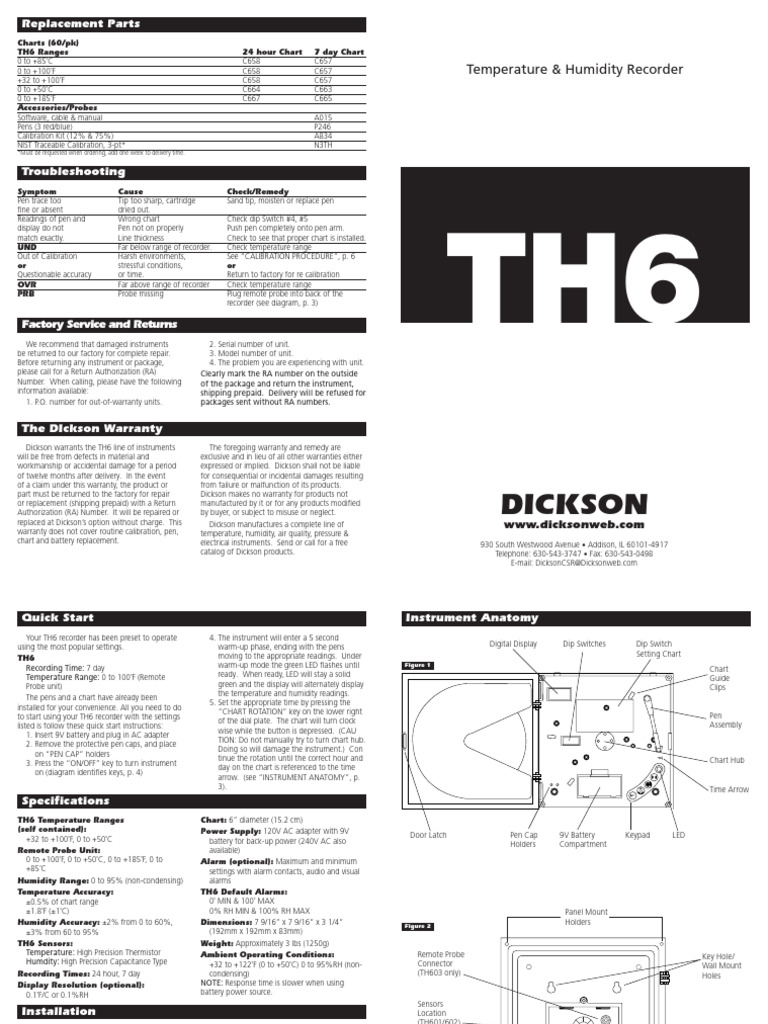 Dickson Chart Recorder TH6P-Manual-V6 | PDF | Relay | Calibration
