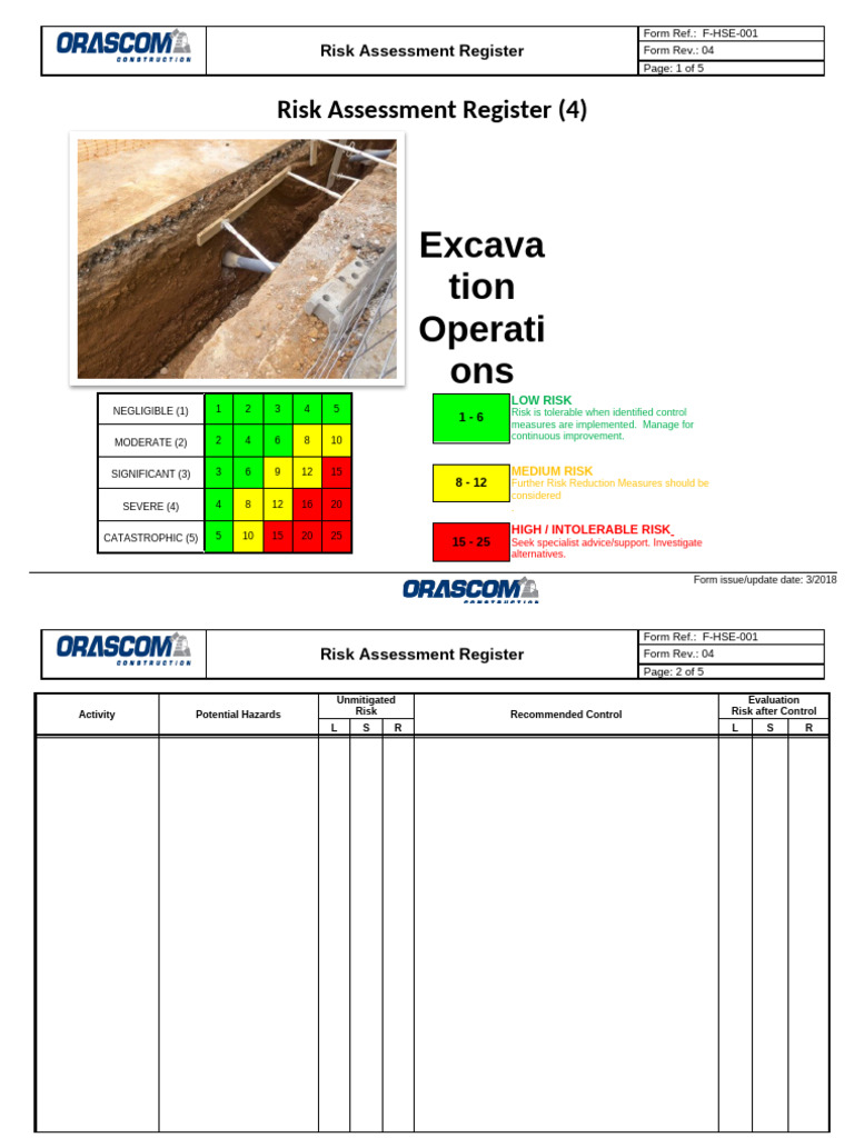04-Risk Assessment Excavation Empety | PDF