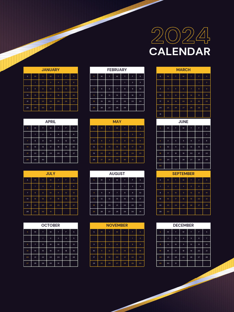 Yellow Modern A3 Paper 2024 Calendar | PDF