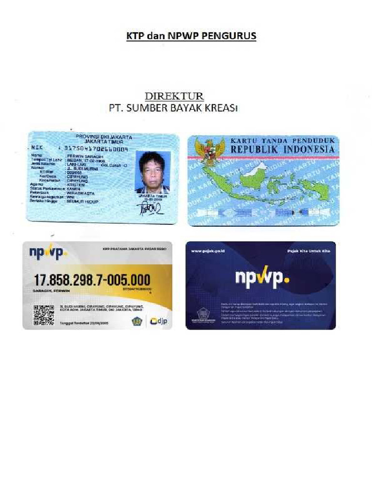 KTP NPWP Pengurus SBK Ok | PDF